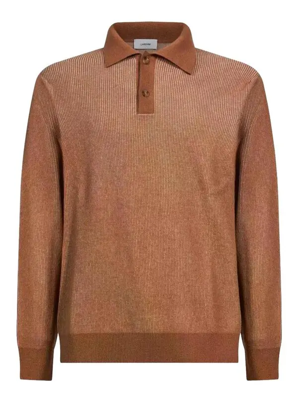 LARDINI Ribbed-knit Long-sleeve Polo Shirt - Brown