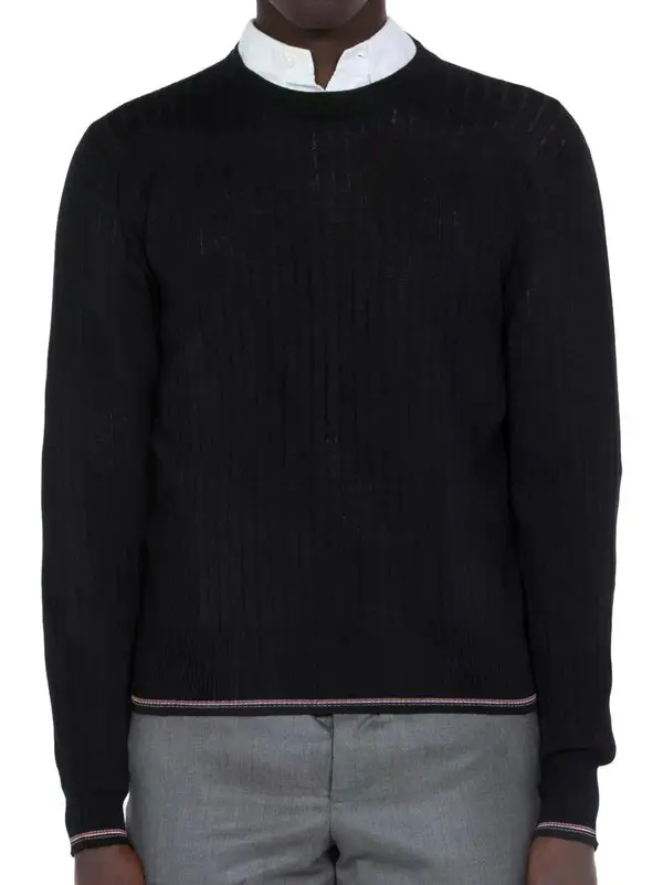 Thom Browne Ribbed Crew Neck Sweater - Black
