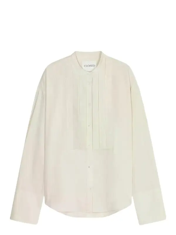 Closed Pleated Bib-front Band Collar Shirt - Neutrals