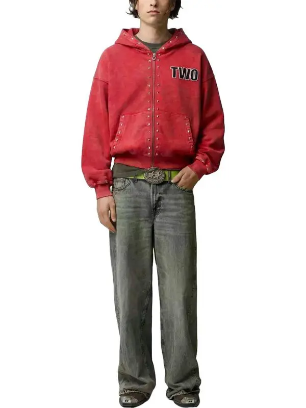 TWOJEYS Studded Zip-up Hoodie - Red