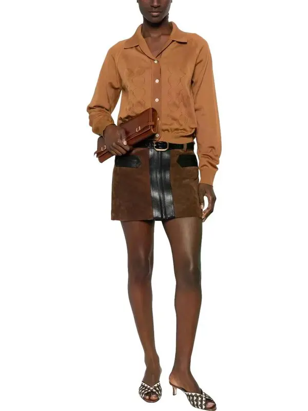 Marni Logo Embroidered Pointelle Knit Cardigan - Brown