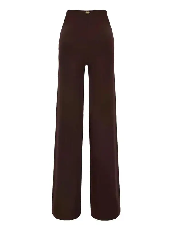 MAISON ANAMI Logo Plaque Wide-leg Trousers - Brown