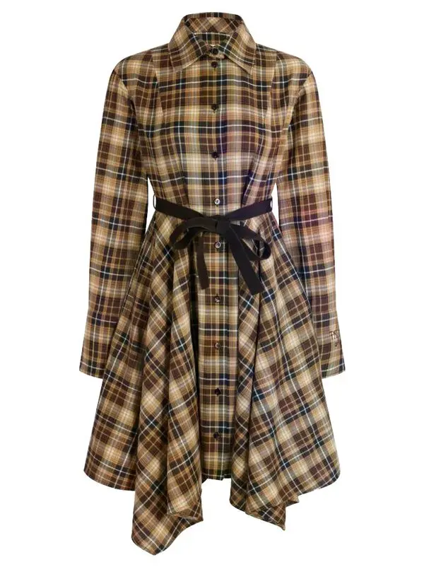 PATOU Midi Check Handkerchief-hem Dress - Brown