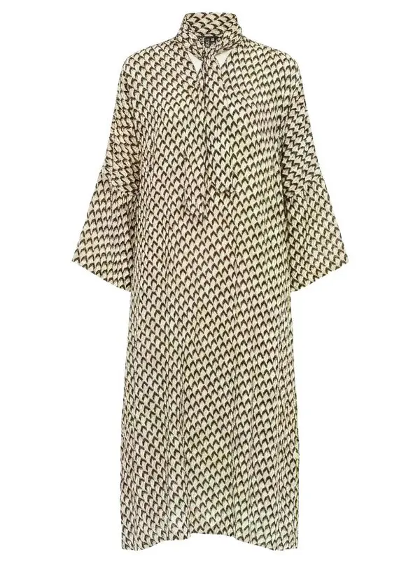 ODEEH Geometric Print Pussy-bow Midi Dress - Neutrals