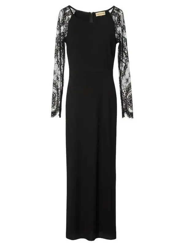 Valentino Garavani Lace-panel Long-sleeve Maxi Dress - Black