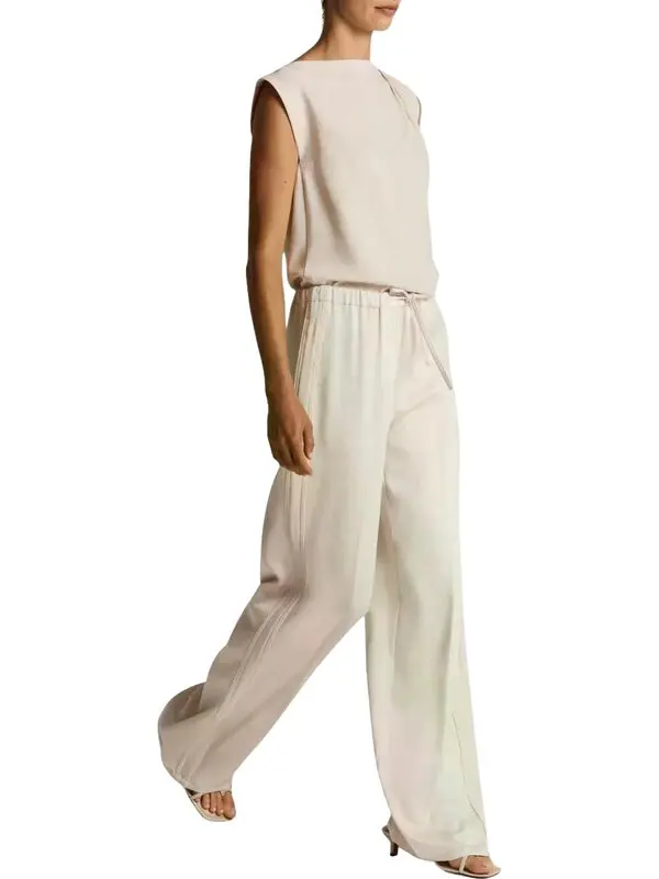Vince Drawstring Palazzo Pants With Side Stripe Detailing - Neutrals