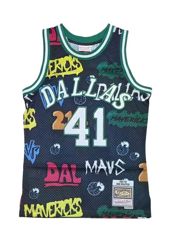 Mitchell & Ness Swingman Graffiti Print Jersey - Black