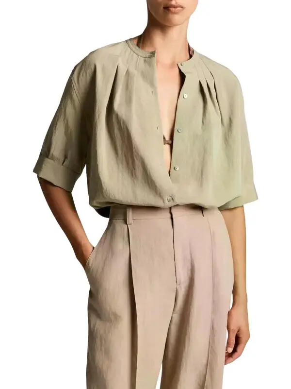 Vince Pleated Short-sleeve Blouse - Neutrals