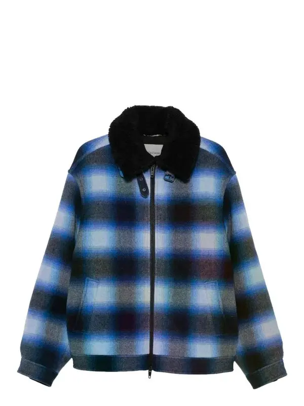 Balenciaga Check-pattern Shirt Jacket With Faux-shearling Collar - Blue