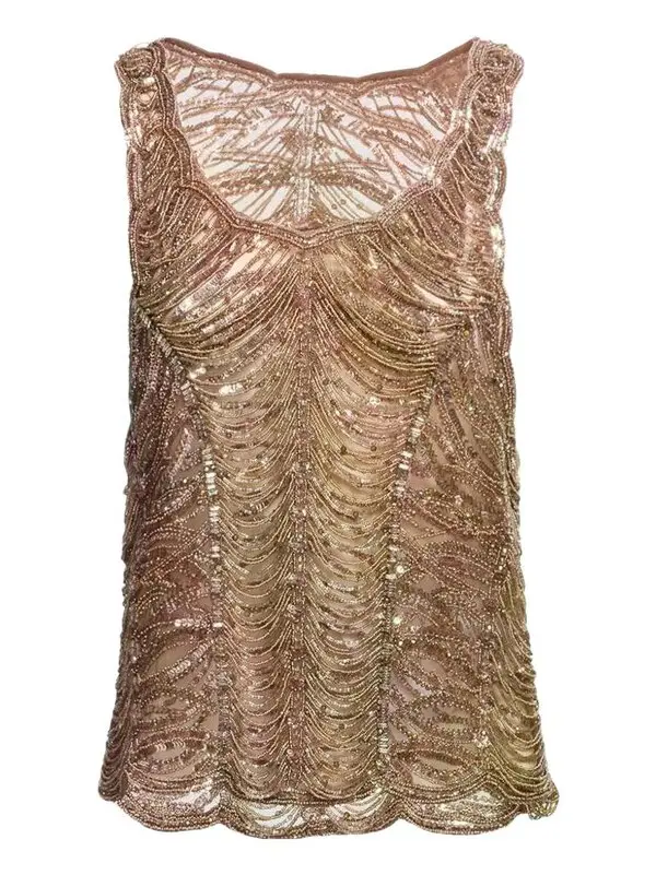 Elie Saab Embellished Scoop Neck Tank Top - Brown