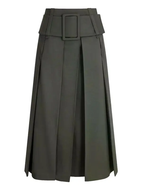 PATOU Belted Pleated Midi Skirt - Green