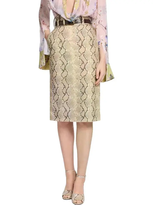 Elie Saab Python Print Midi Skirt - Neutrals