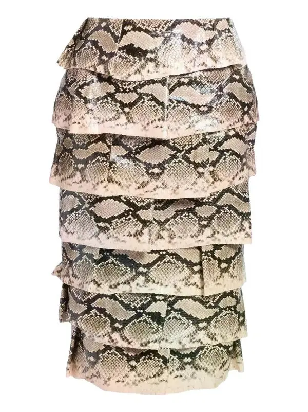 Elie Saab Python-effect Tiered Midi Skirt - Neutrals