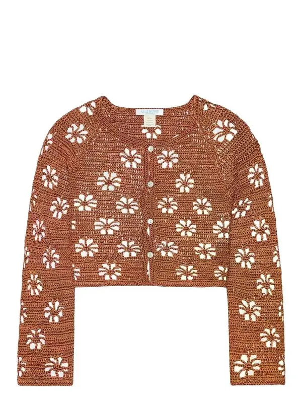 Calle Del Mar Floral Crochet Cardigan - Brown