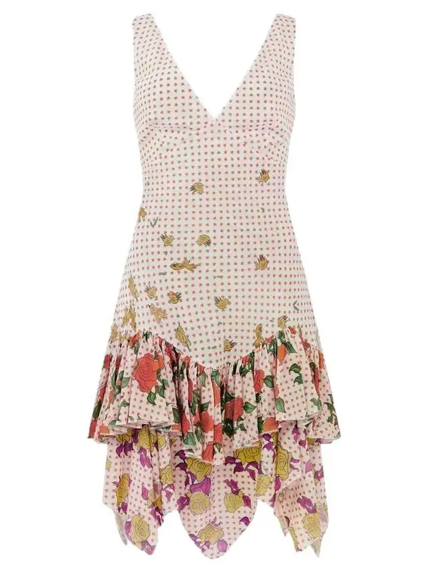DONDE ESTEBAN Cream Cotton Mini Dress With Bird And Rose Print - Neutrals