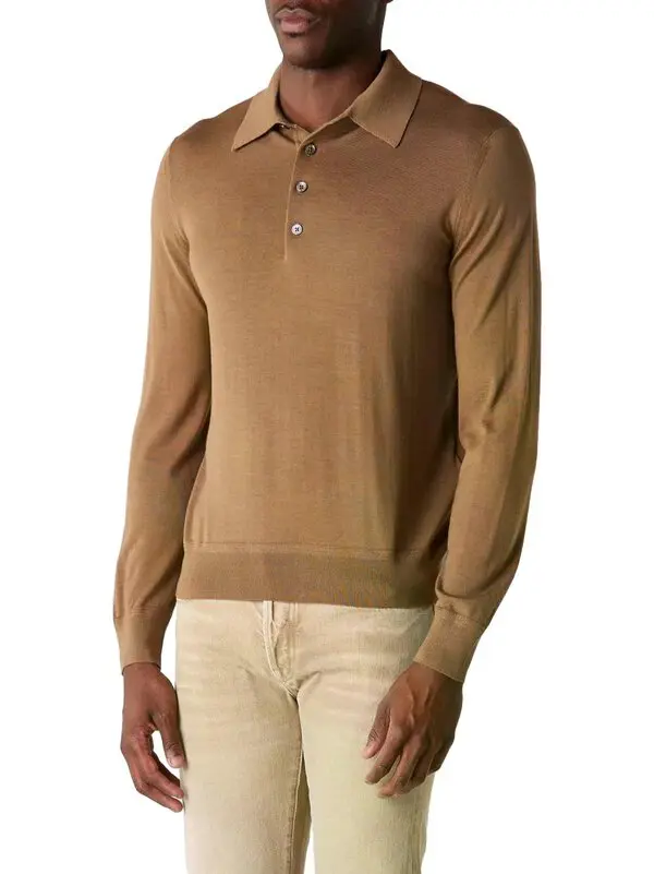 TOM FORD Fine-gauge Long-sleeve Polo Shirt - Brown