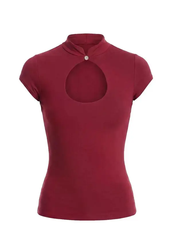 AXEL 113 High Neck Cutout Short Sleeve Top - Red