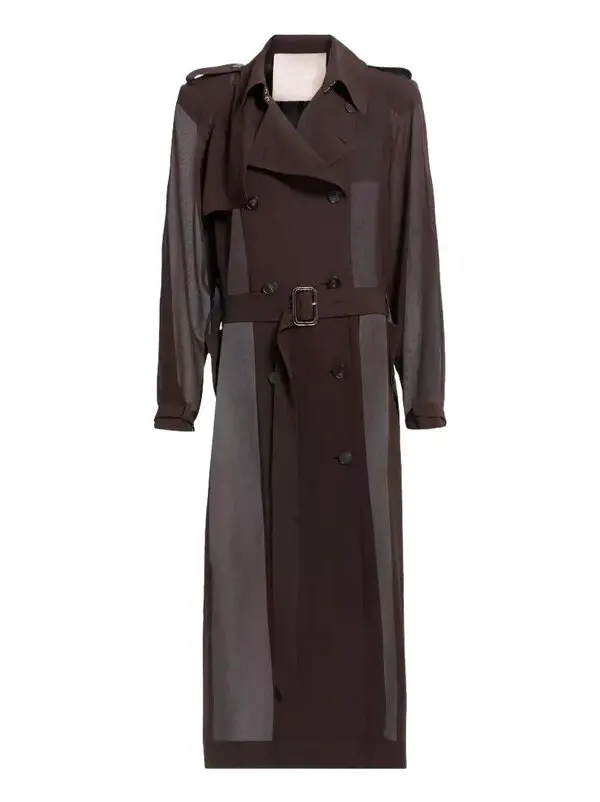 Elie Saab Sheer-panelled Double-breasted Trench Coat - Brown