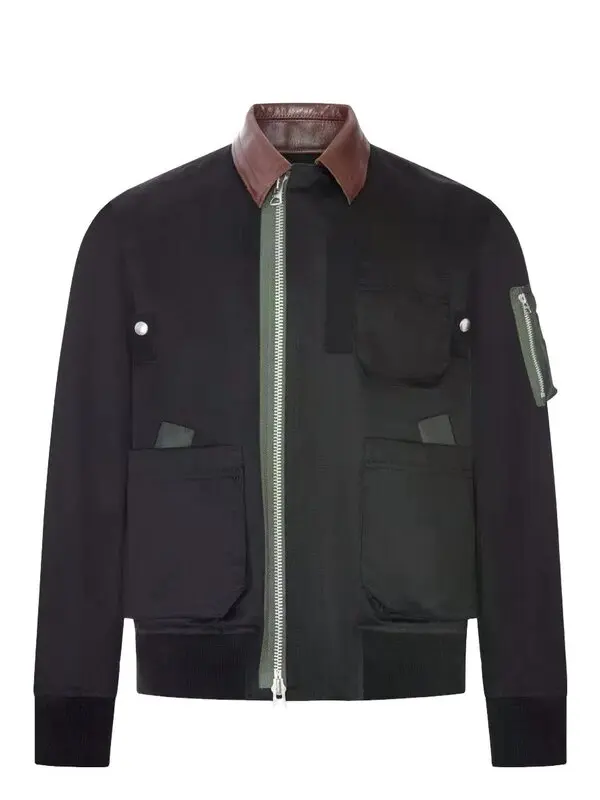 Sacai Leather-trimmed Utility Bomber Jacket - Black