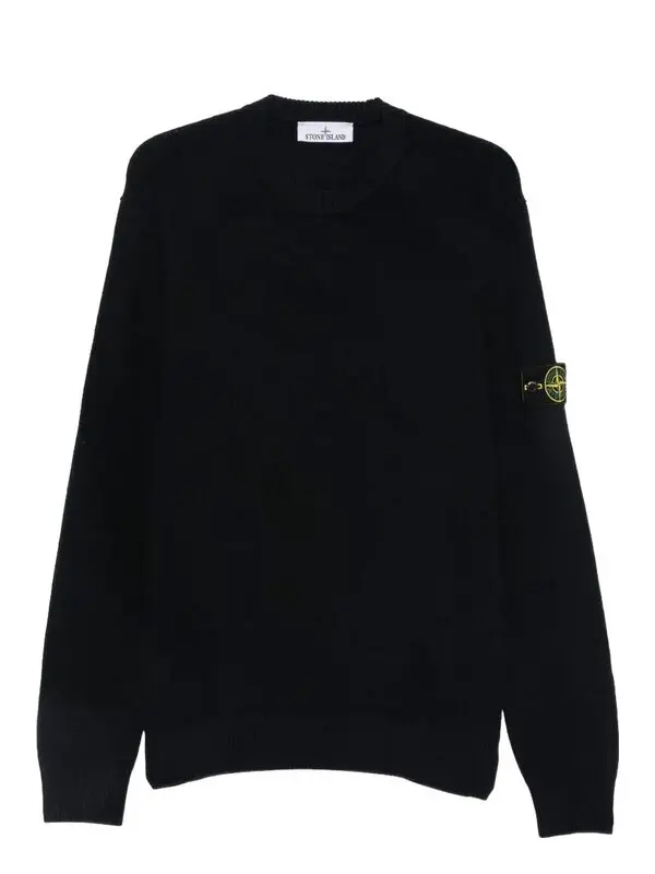 Stone Island Logo Patch Long Sleeve Sweater - Blue