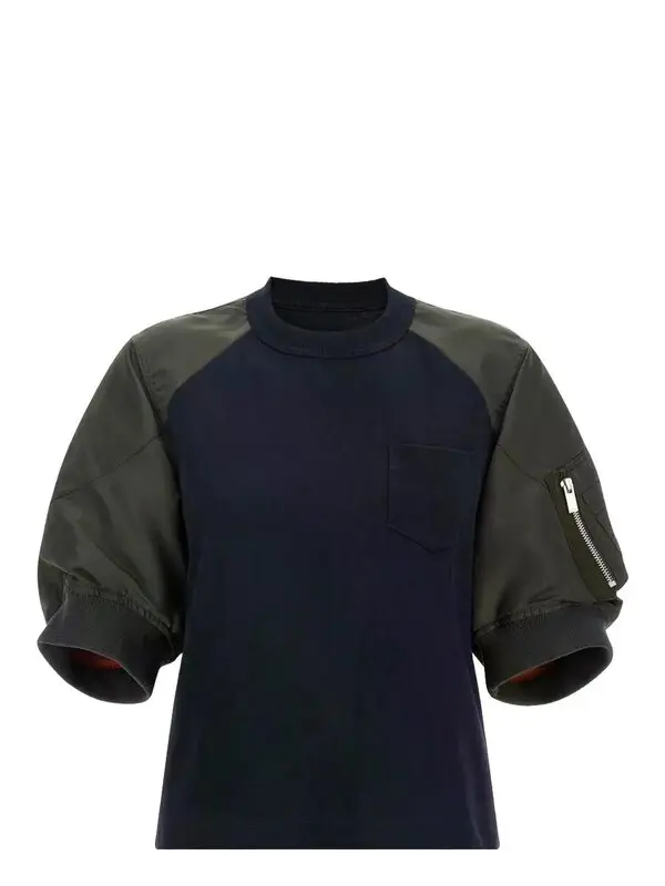Sacai Raglan Sleeve T-shirt With Chest And Sleeve Pockets - Blue