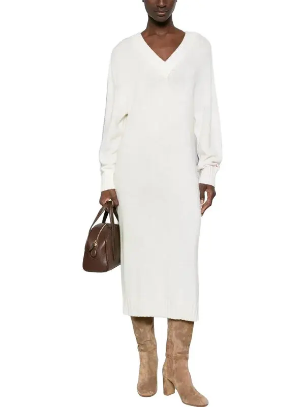 Liviana Conti V-neck Knitted Midi Dress - Neutrals