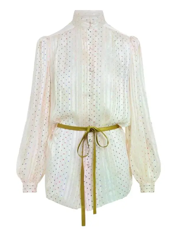 Valentino Garavani Star-print High Neck Silk Blouse - Neutrals