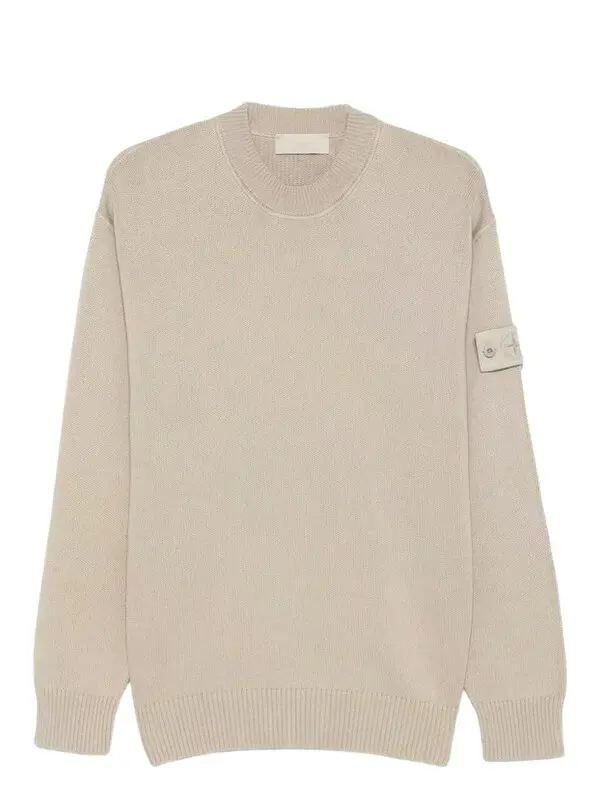 Stone Island Logo Patch Ribbed Trim Sweater - Neutrals