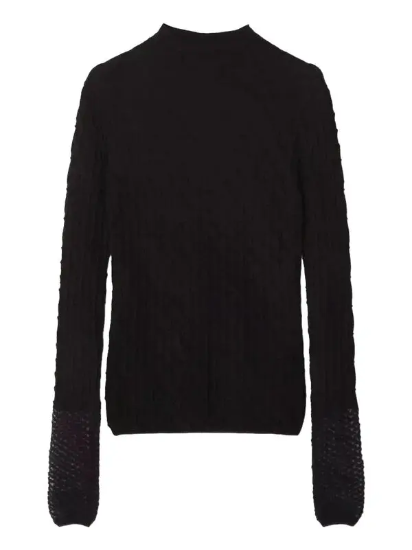 LANVIN High-neck Wool And Mohair Top With Textured Sheer Effect - Black