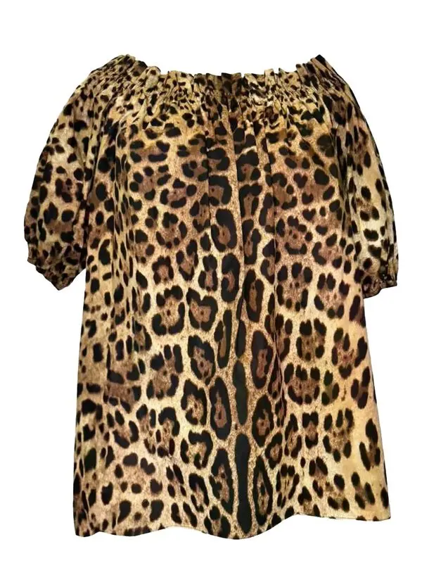 Dolce & Gabbana Leopard Print Off-shoulder Cotton Top - Neutrals