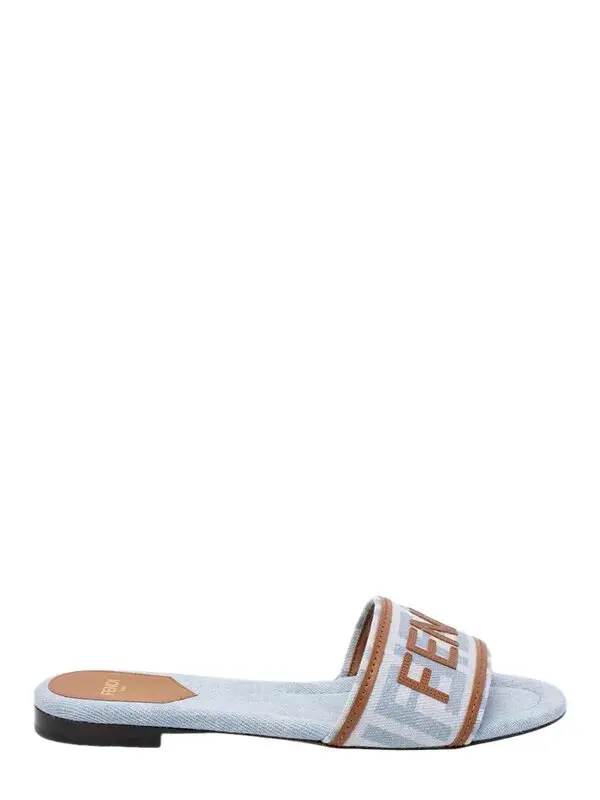 Fendi Sunshine Logo-patch Denim Slide Sandals - Blue