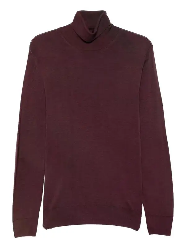 Canali Wool Roll Neck Long Sleeve Sweater - Red
