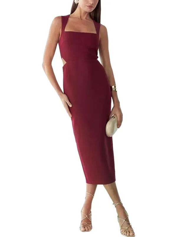 BWLDR Cut-out Square-neck Midi Dress - Red