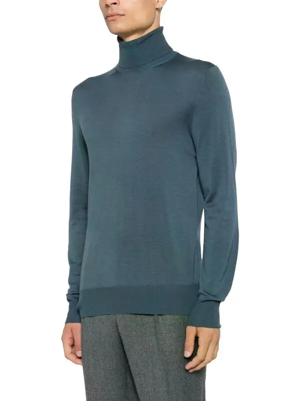 Canali Wool Roll Neck Long Sleeve Sweater - Blue