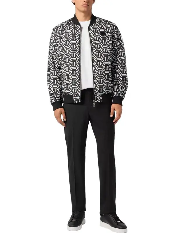 Philipp Plein Nylon Bomber Monogram Jacket - Black