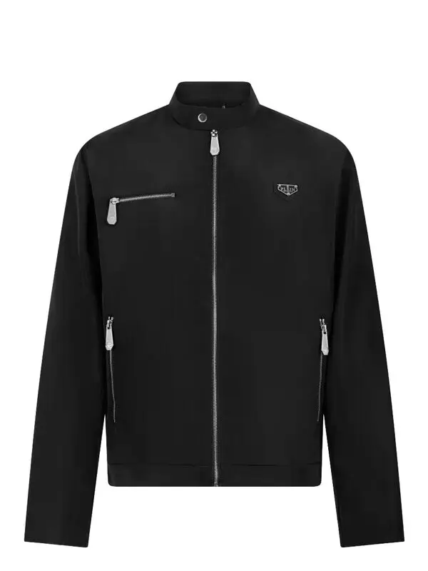 Philipp Plein Nylon Moto Jacket With Hexagon Logo Patch - Black