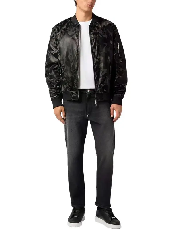 Philipp Plein Camouflage Nylon Bomber Jacket - Black