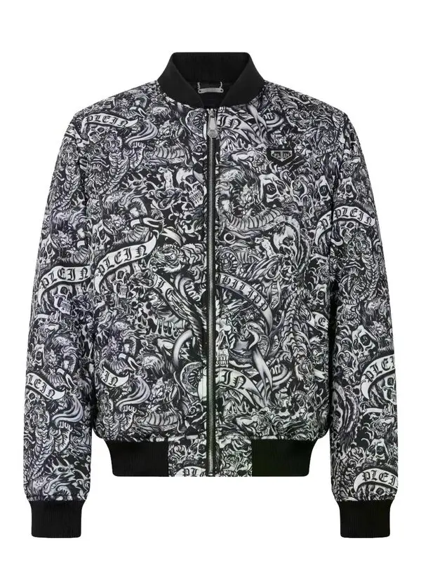 Philipp Plein Nylon Bomber All-over Tattoo Jacket - Black