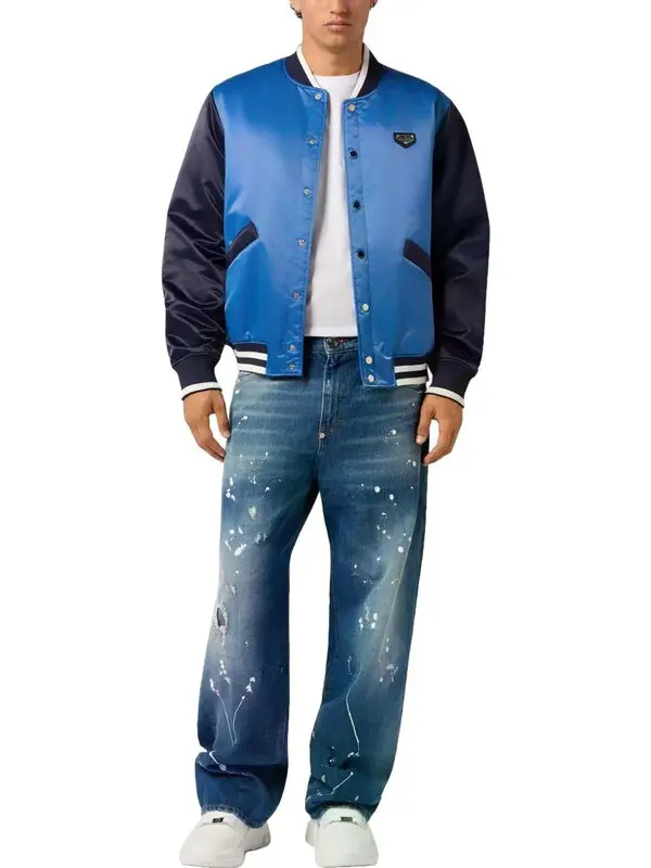 Philipp Plein Satin College Bomber Logo Jacket - Blue