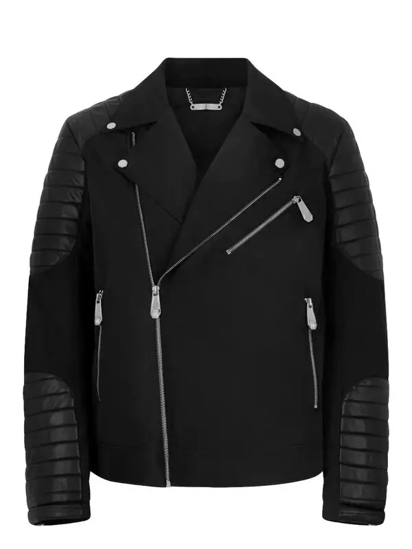 Philipp Plein Nylon Biker Jacket With Eco Leather Inserts - Black