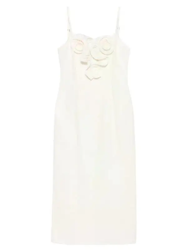 Magda Butrym Cream Flower Appliqué Ruffled Midi Dress - Neutrals