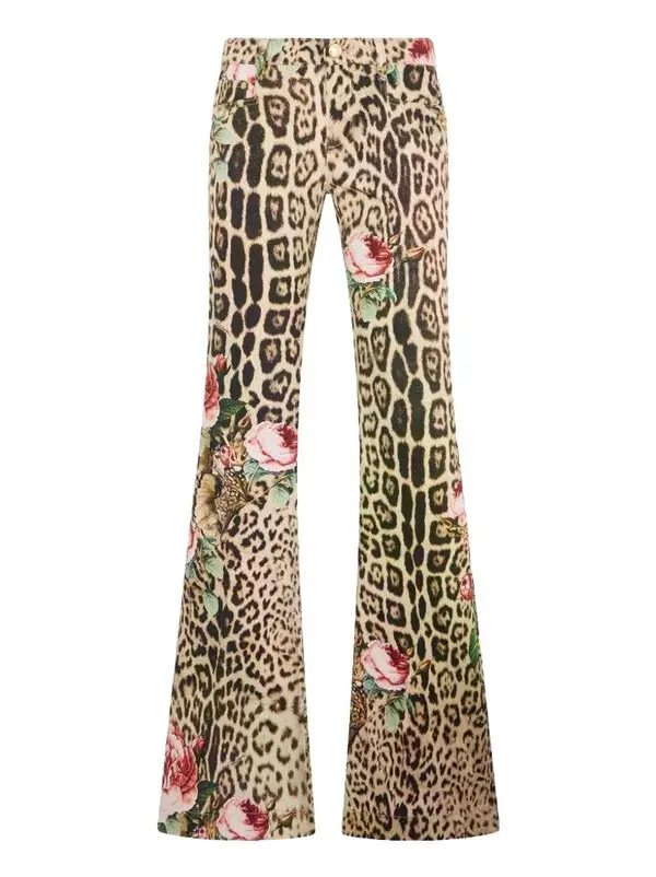 Roberto Cavalli Jaguar-print Floral-print Trousers - Neutrals