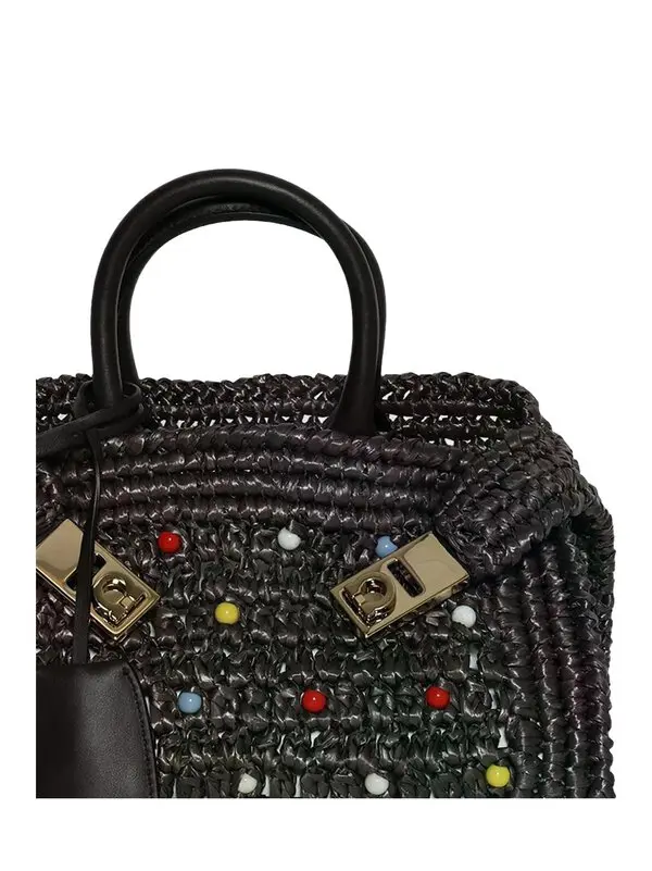 FERRAGAMO Woven Bead-embellished Tote Bag - Brown