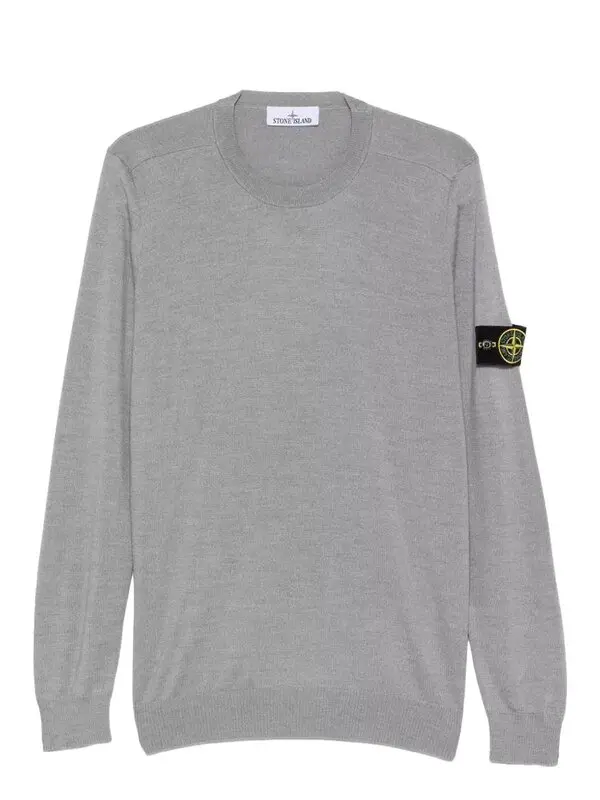 Stone Island Crew Neck Sweater With Compass Logo Patch - Grey