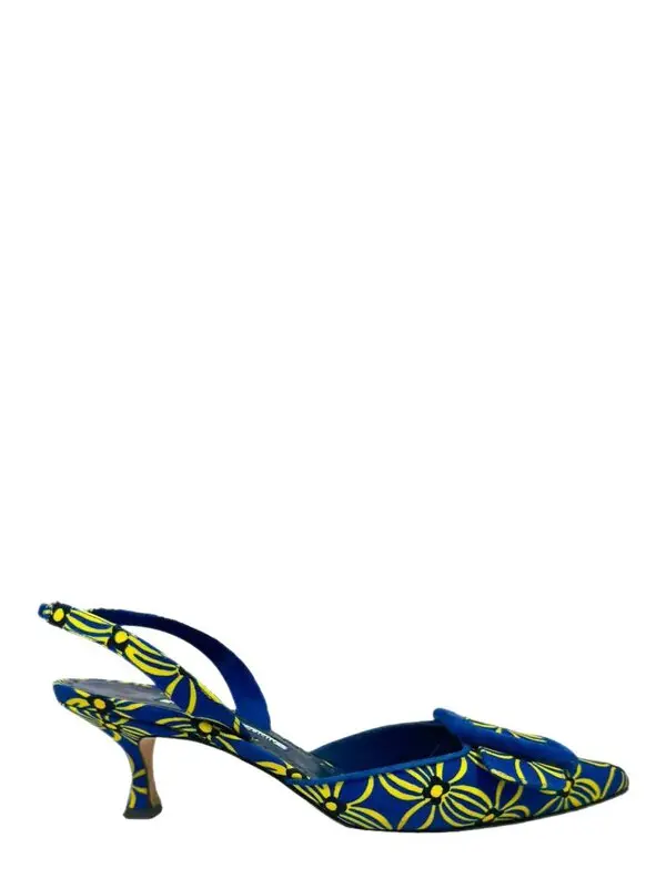 Manolo Blahnik Floral Print Slingback Pumps - Blue