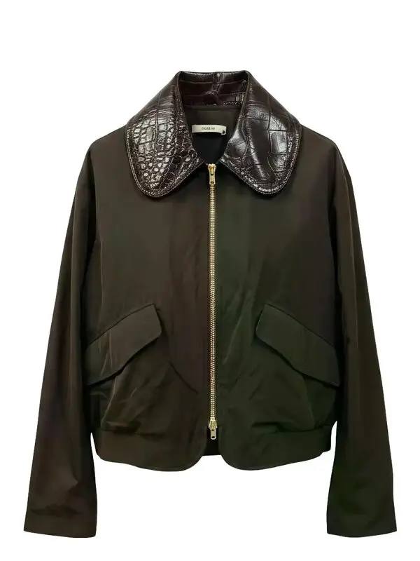 ODEEH Crocodile-effect Collar Jacket - Brown