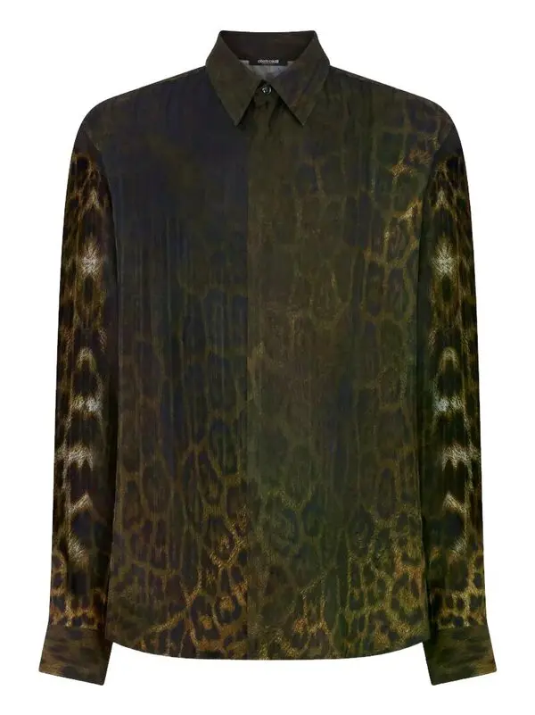 Roberto Cavalli Leopard-print Long-sleeve Shirt - Brown