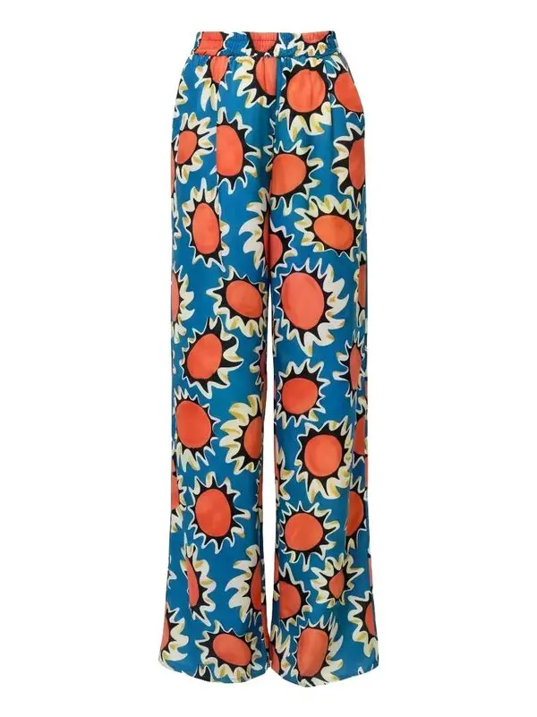 ODEEH Floral Print Palazzo Pants - Blue