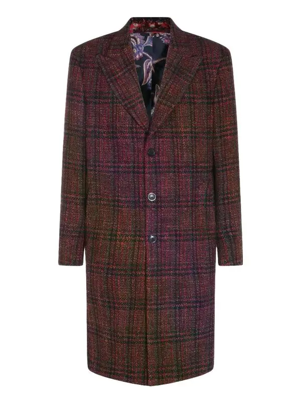 Etro Single-breasted Checkered Coat - Red