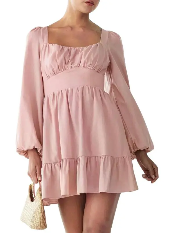 ST MRLO Ruffled Long Sleeve Mini Dress - Pink